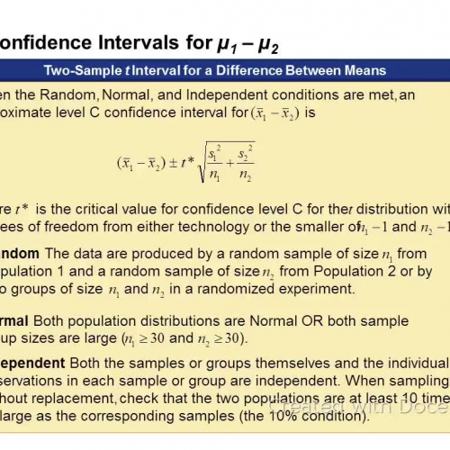 Confidence intervals for difference in means Confidence intervals for difference in means