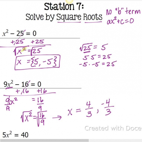 Quadratic Review Book Station 7 #1-4